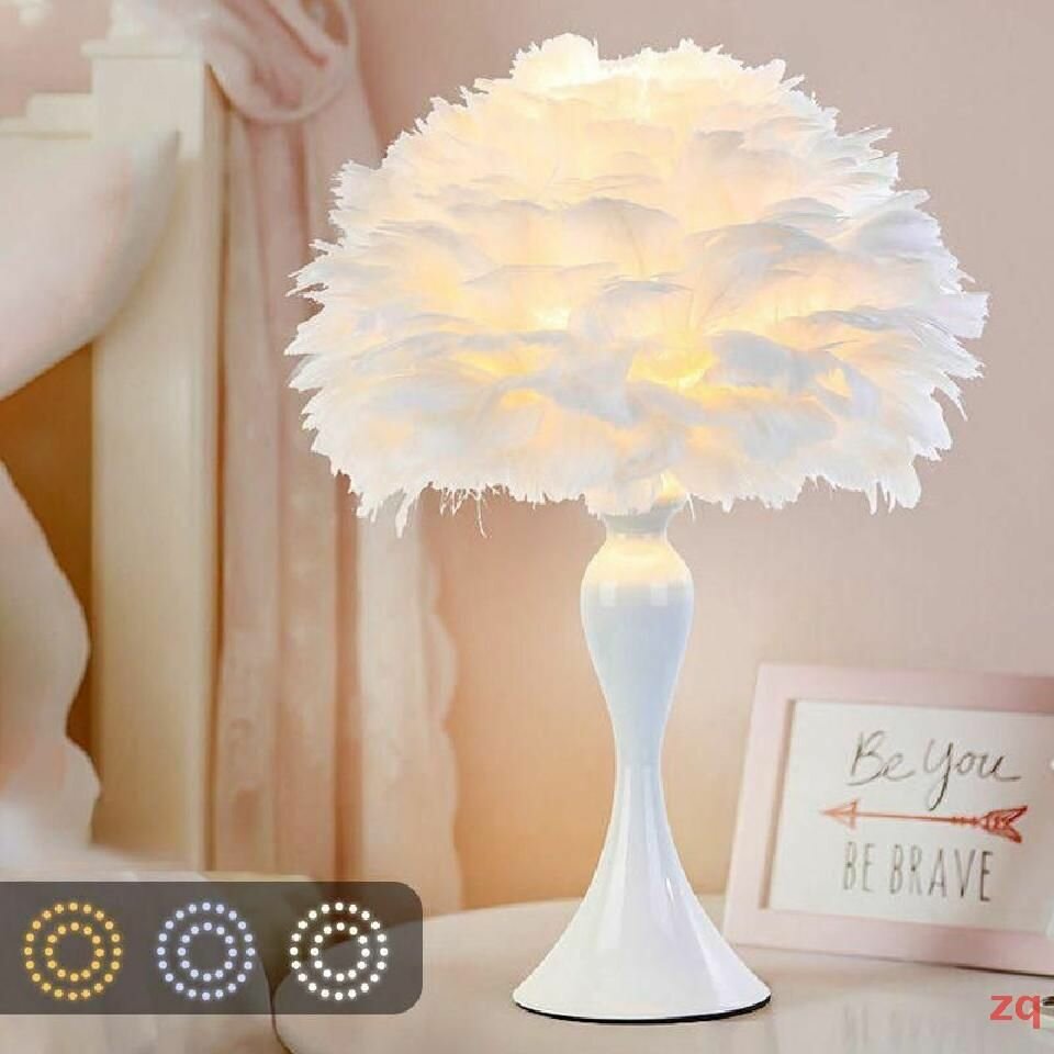 Простая и элегантная настольная лампа с абажуром из перьев zq
