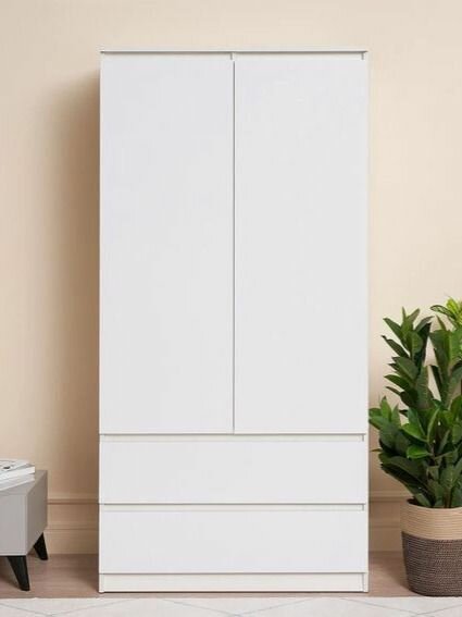 Шкаф 2-х створчатый комбинированный 0,9 "Челси" Белый глянец холодный/Белый