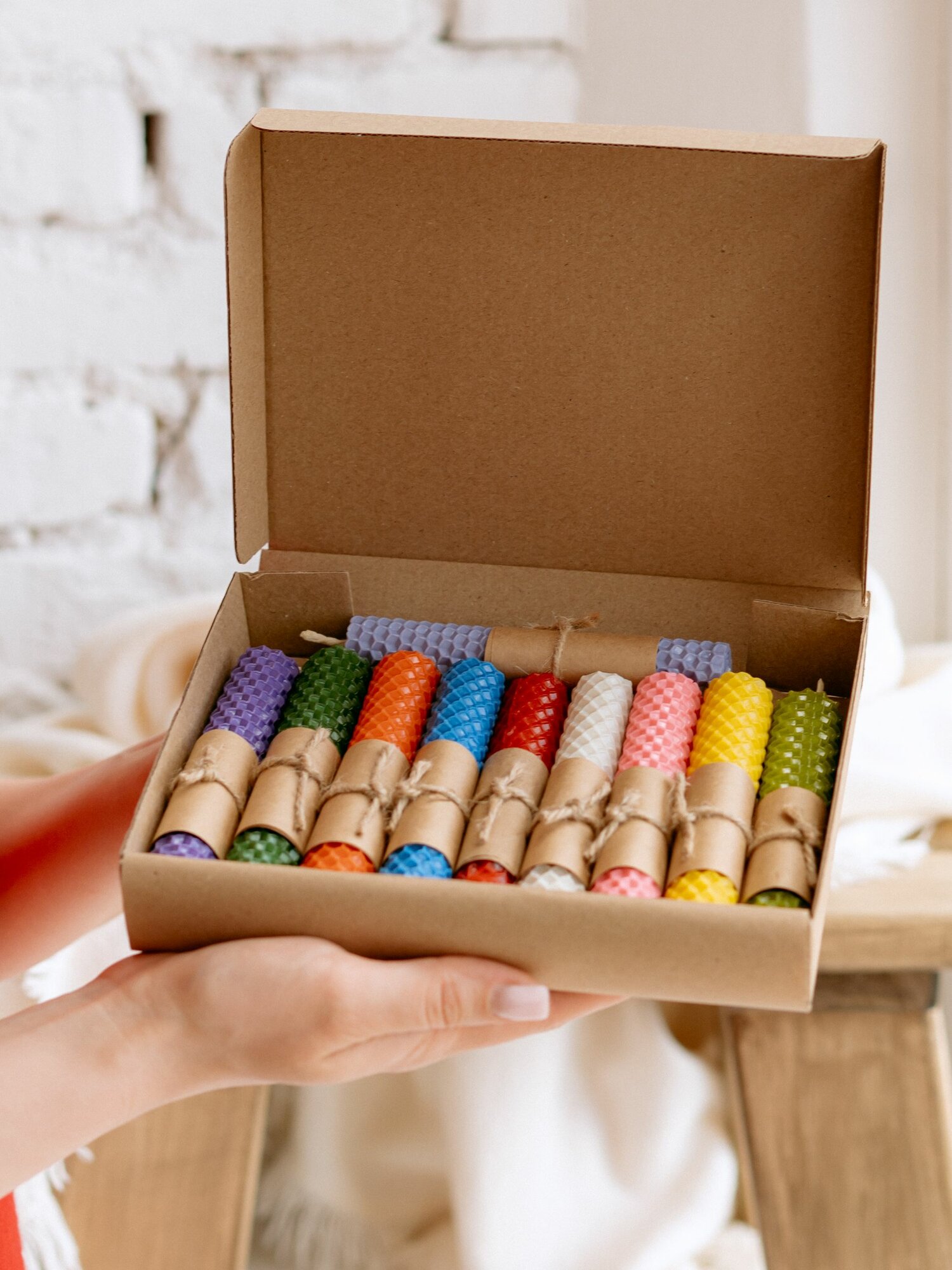 Свечи из разноцветной вощины, благое дело, 13 см, 10 штук