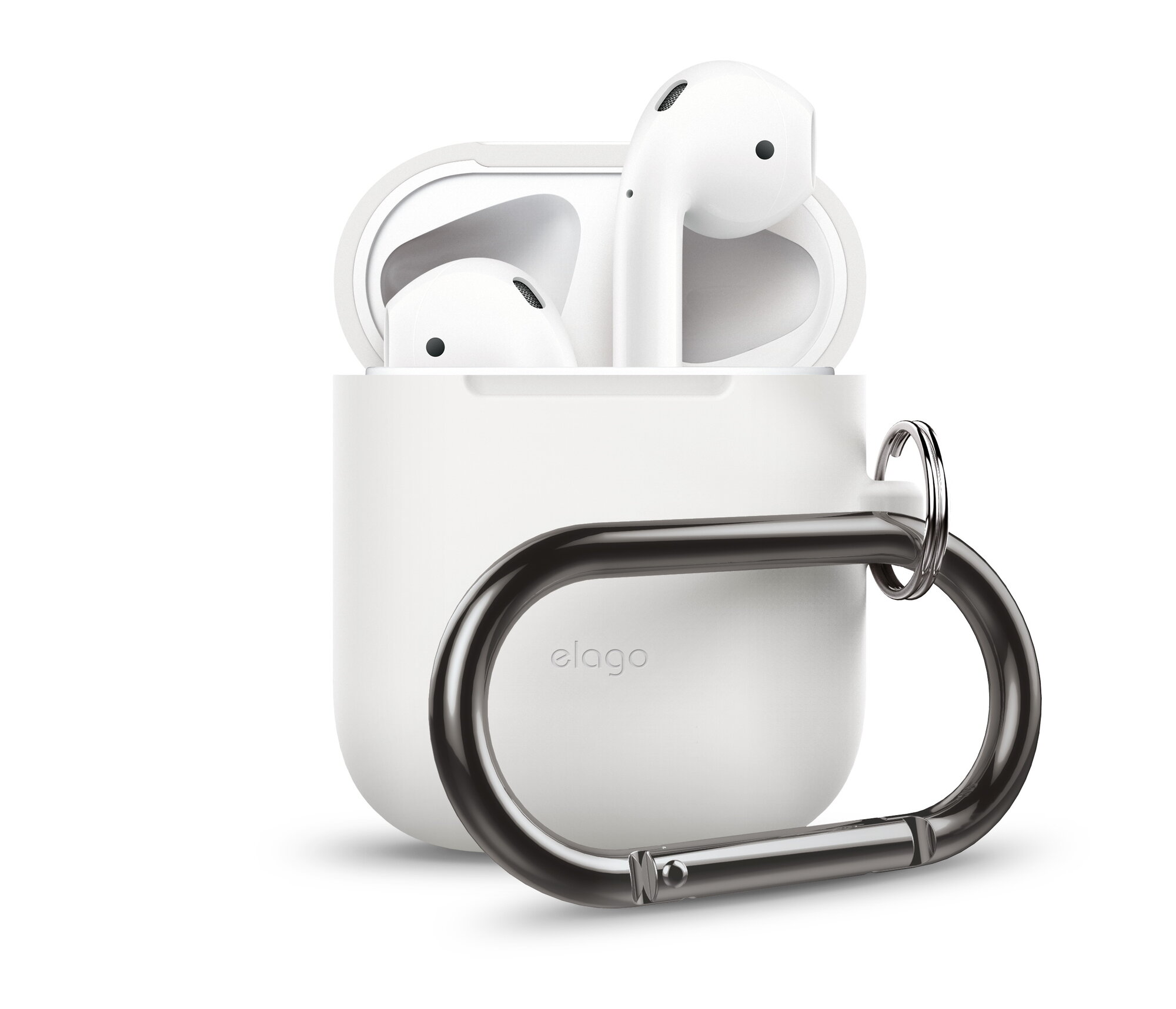 Чехол Elago тонкий силиконовый с карабином для AirPods 1/2, белый