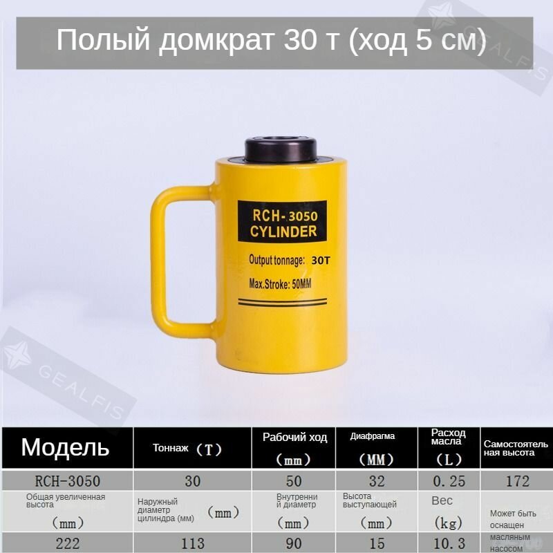 Отдельный полый гидравлический домкрат, гидроцилиндр, со съемным сердечником, тип 20, 30, 60, 100 тонн