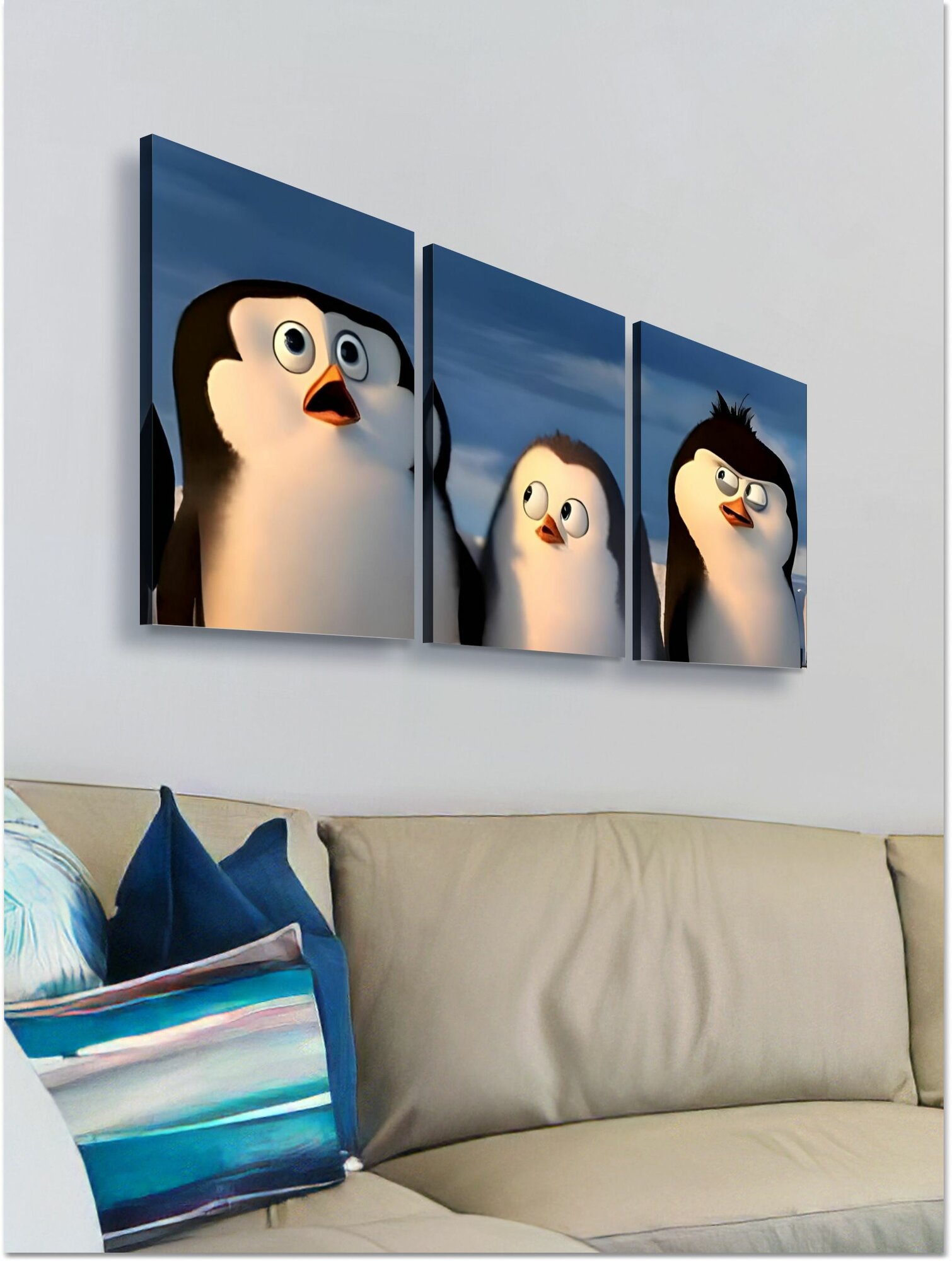 Картина Пингвины Мадагаскара модульная 50x70см 3шт.