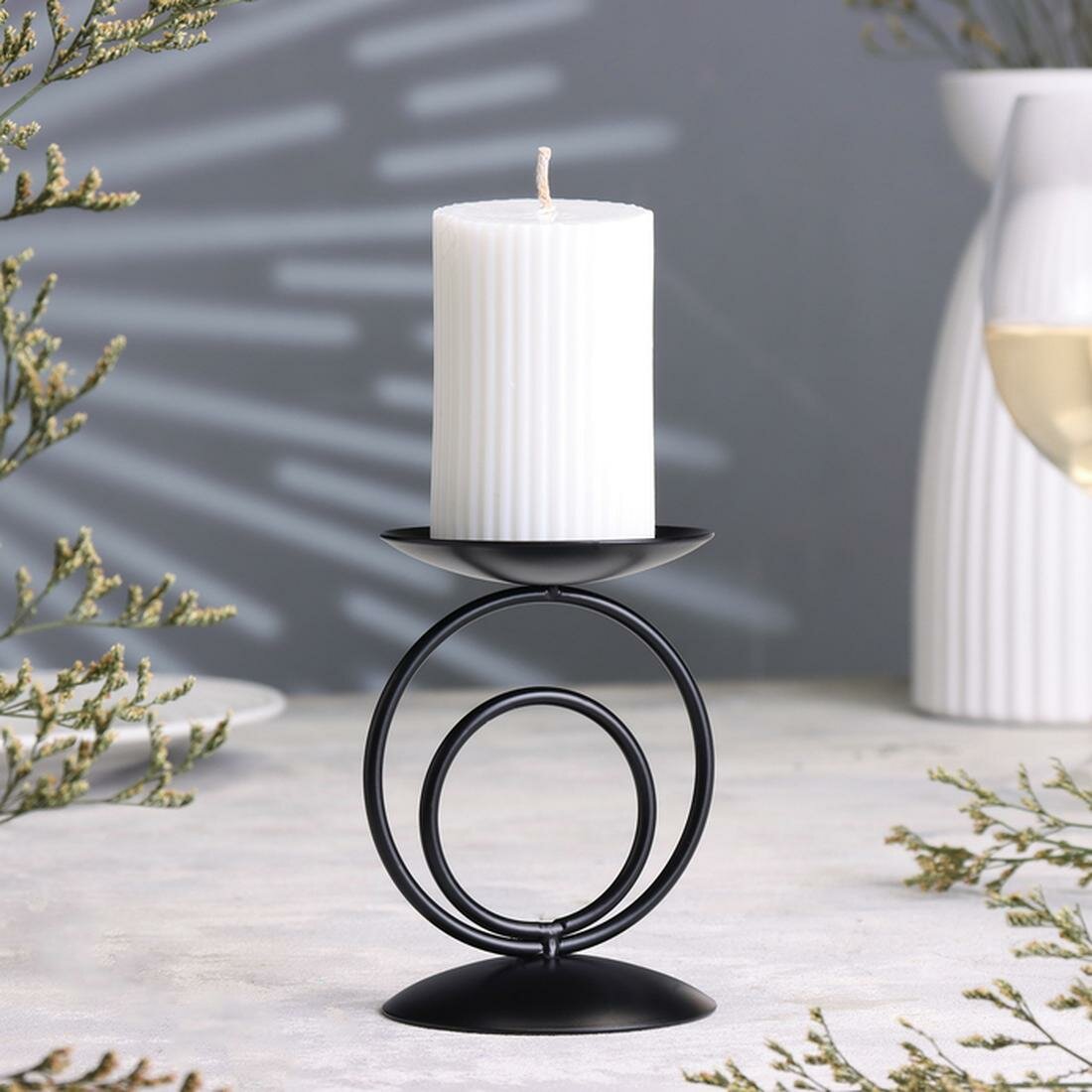 Подсвечник Омский свечной завод "Закат" металл на 1 свечу, 8,3х11 см, черный