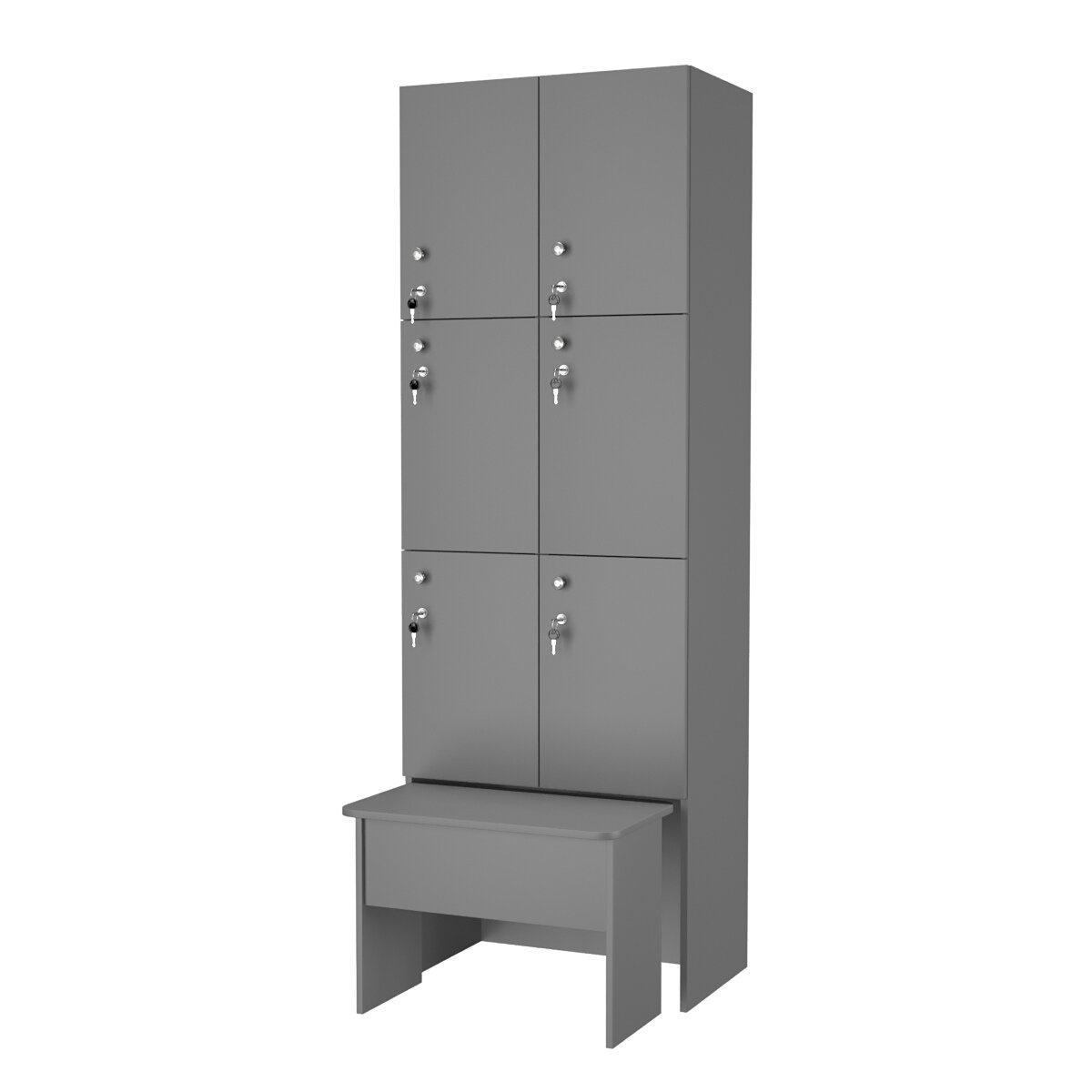 Шкаф для раздевалок с задвижной скамейкой комбо-трио №2-2, Темно-Серый