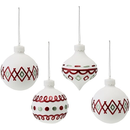 Набор фарфоровых елочных игрушек Tkano с подсветкой Festive embroidey из коллекции New Year Essential, 4 шт.