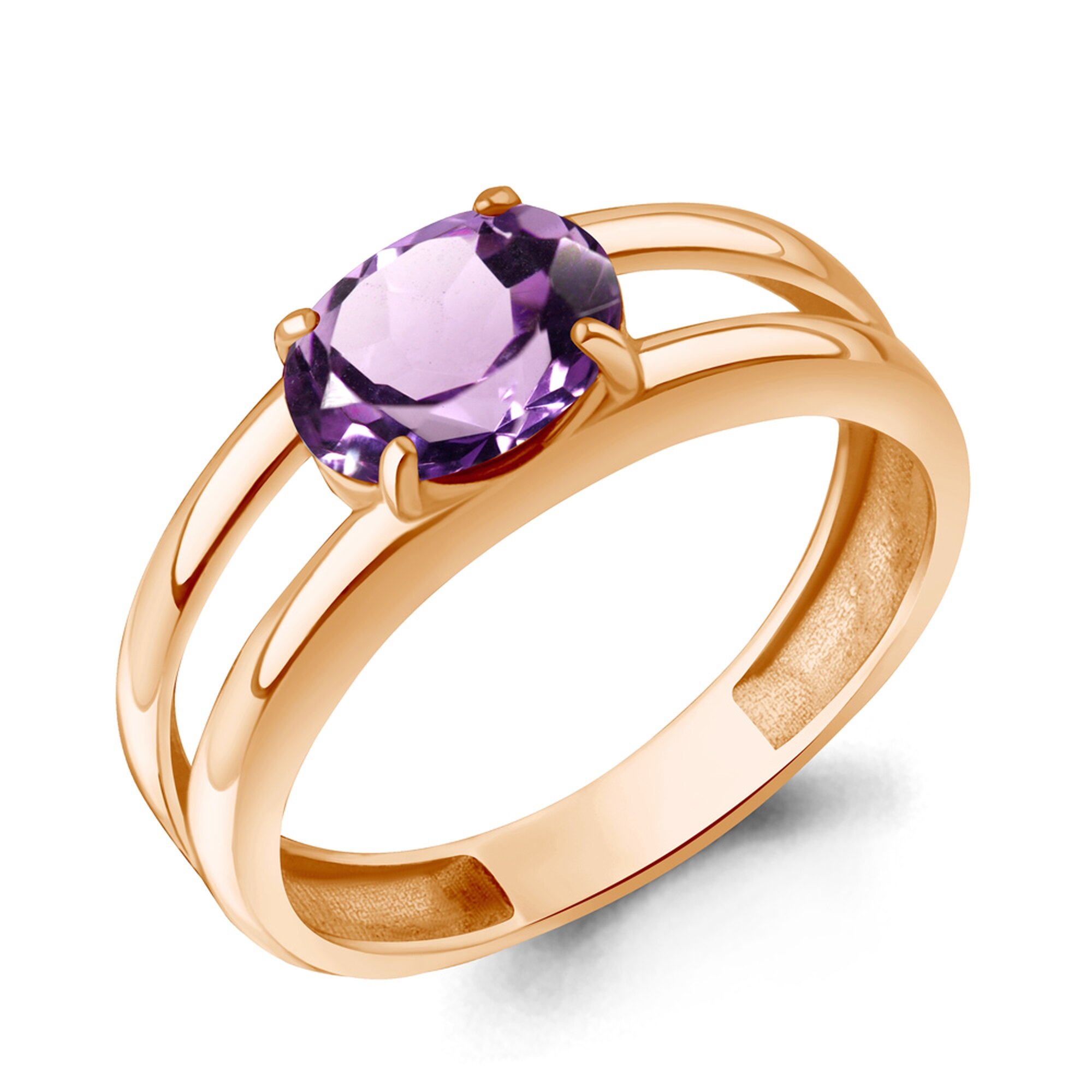 Кольцо, серебро, 925 проба, золочение, аметист