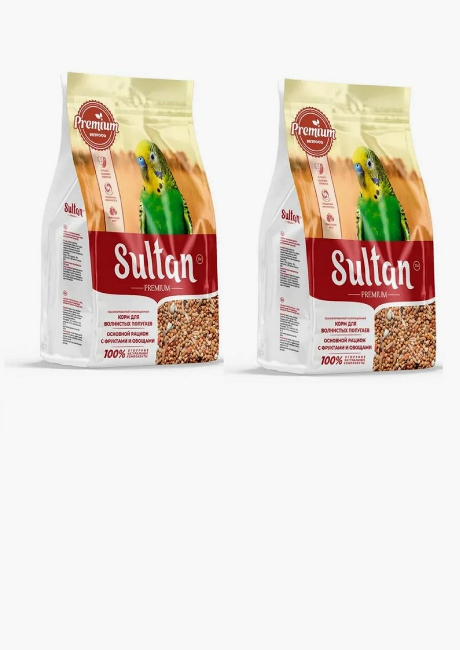 Sultan Premium Корм для волнистых попугаев Основной рацион с фруктами и овощами 500г (2 штуки)
