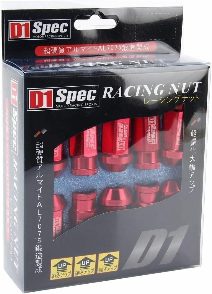 Спортивные колесные гайки D1 spec M12*1.25 Red красные комплект 20 штук