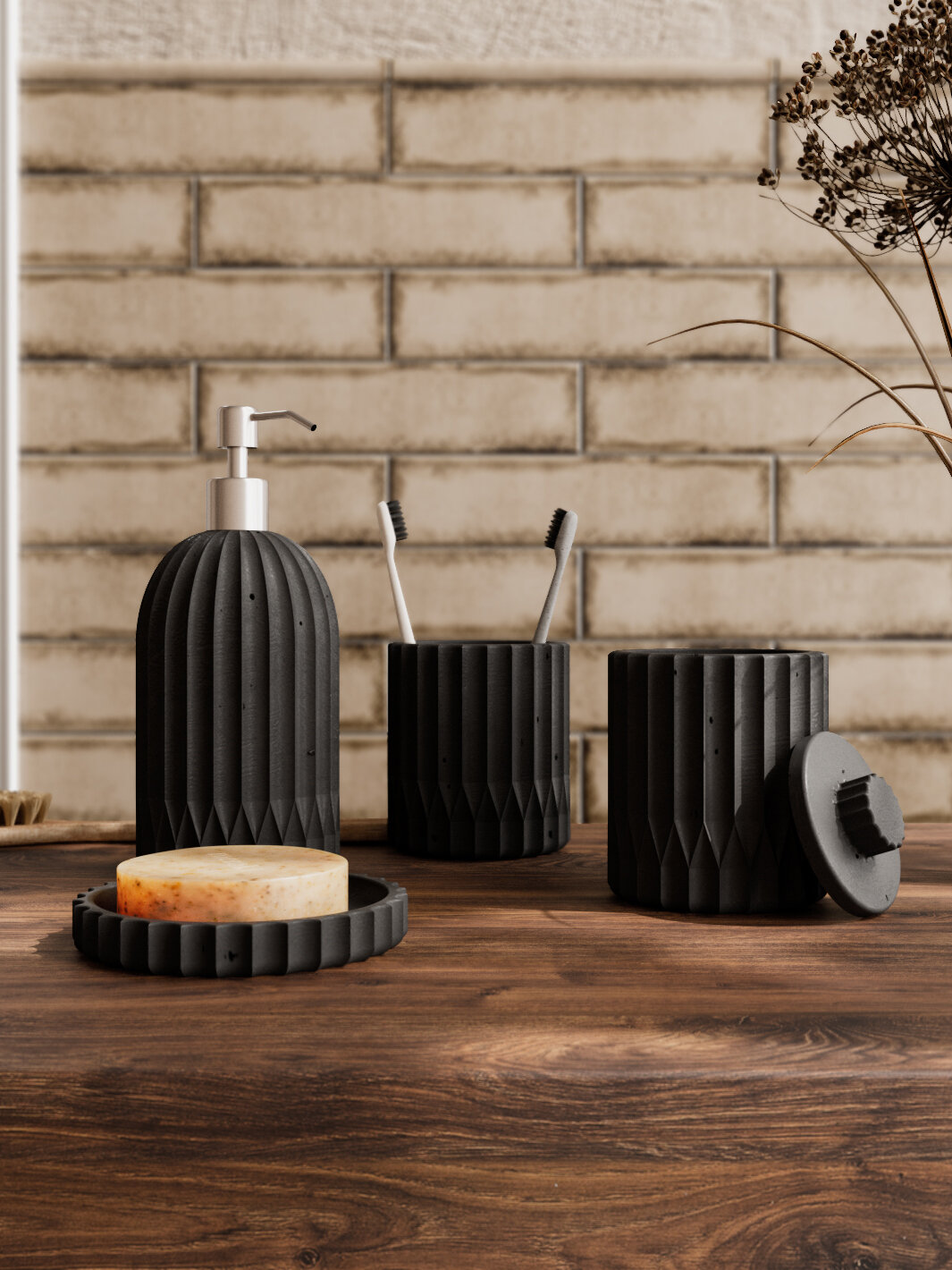 Набор аксессуаров для ванной комнаты "San Marino", черный глянцевый: дозатор 500 мл, стакан, органайзер, мыльница