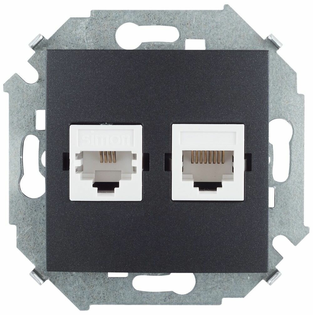 Simon 15 Графит Розетка телефонная RJ11+ компьютерная RJ45 кат.5е, Systimax, 1591590-038