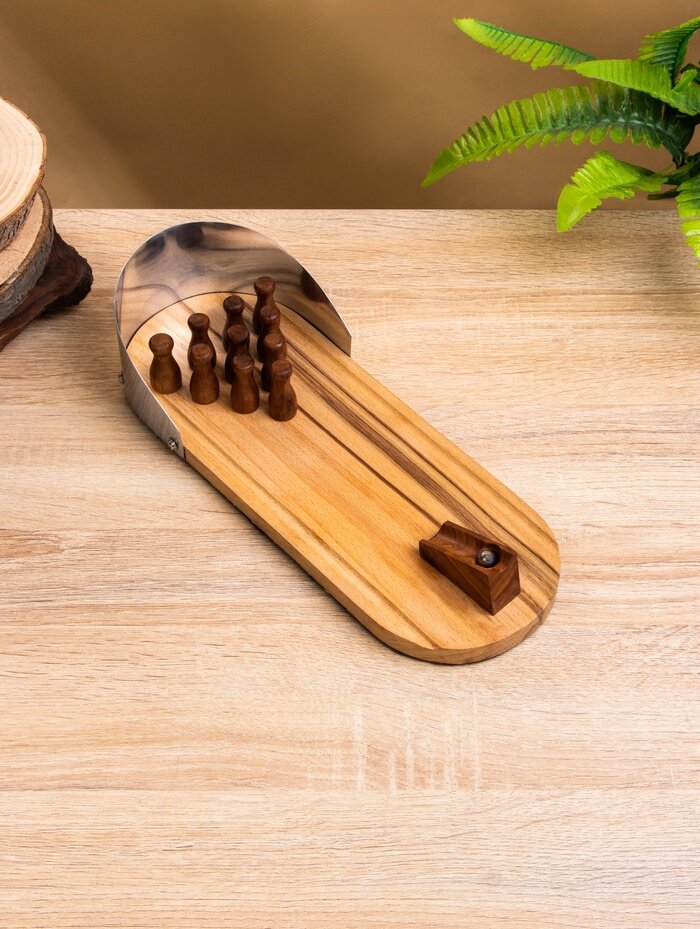 Настольная игра «Мини боулинг», 30×11×6 см, манговое дерево, алюминий