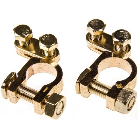 Клеммы АКБ ТМ Skyway SKYWAY Европа медные с креплением провода зажим планкой сбоку компл. 2шт