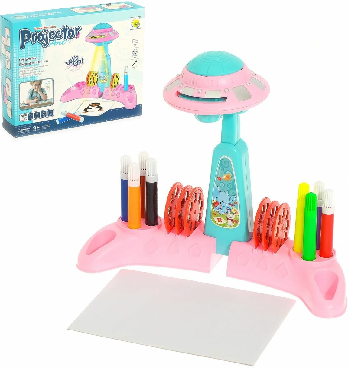 Проектор настольный "Учимся рисовать" со слайдерами и фломастерами, диапроектор со световыми эффектами