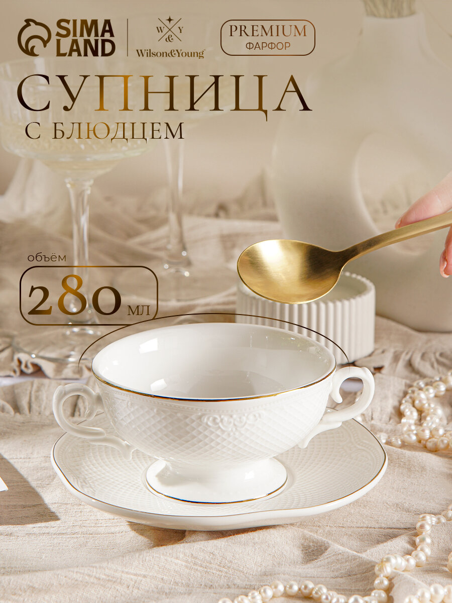 Бульонница с блюдцем Wilson&Young Empire, 280 мл, фарфор, цвет белый
