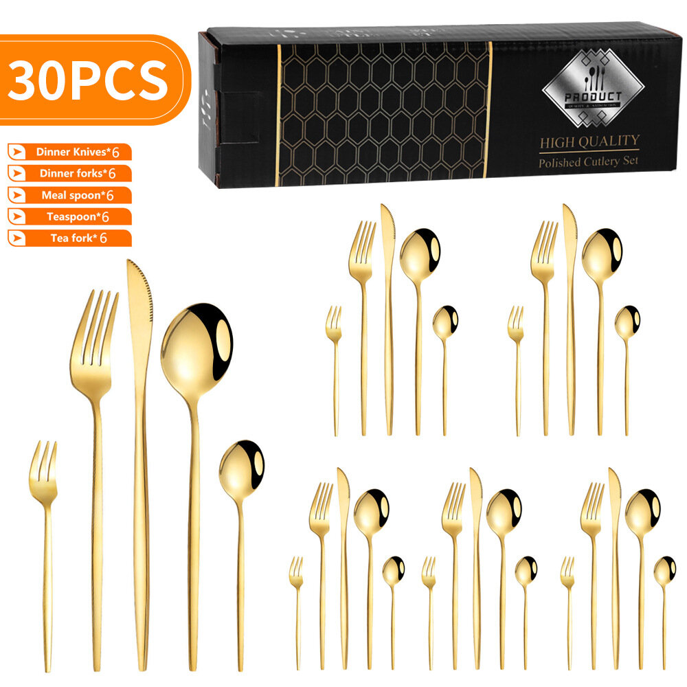 Набор ножей, вилок и ложек из нержавеющей стали, набор из 30 предметов