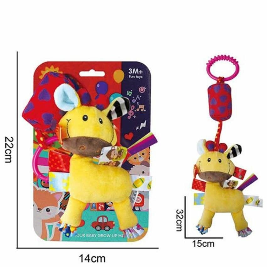 Подвеска на коляску КНР Жираф, с колокольчиком на картоне, цвет желтый, на кольце