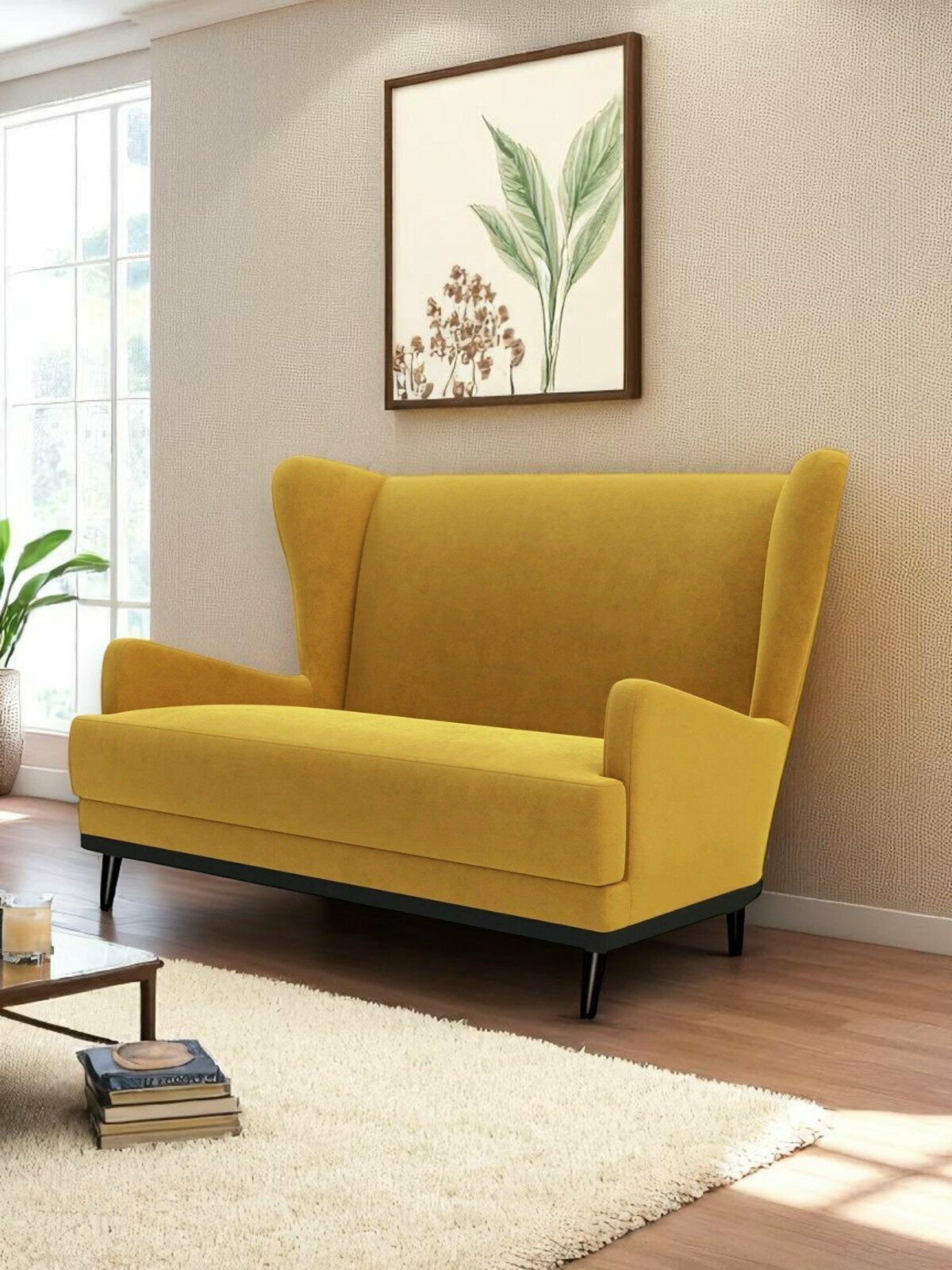 Мини диван Оскар прямой, на кухню, на ножках, велюр Jawa Yellow 15, 145 х 90 х 92 см