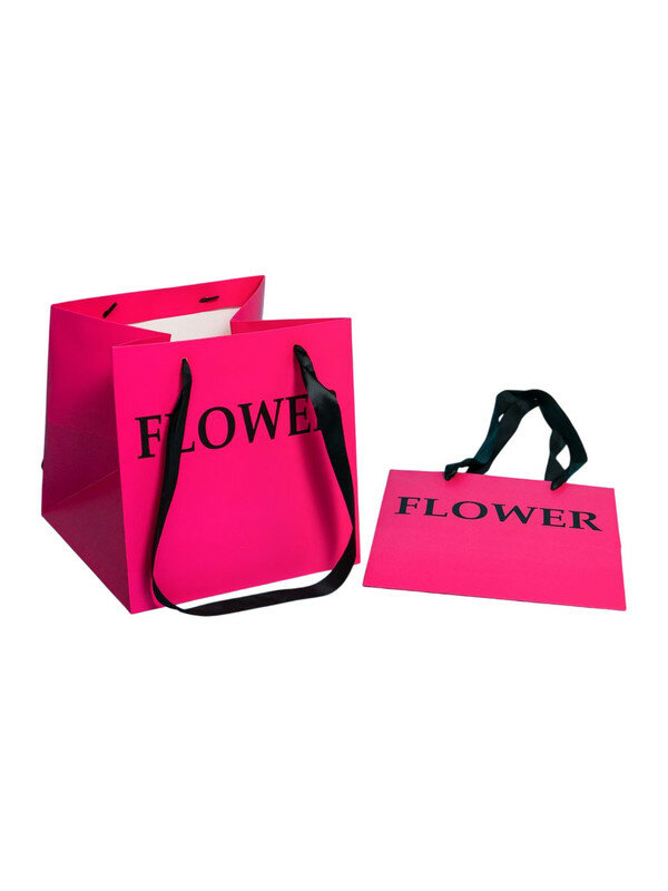Сумка-кашпо картон с ручками, Flower, ярко-розовый 2 шт
