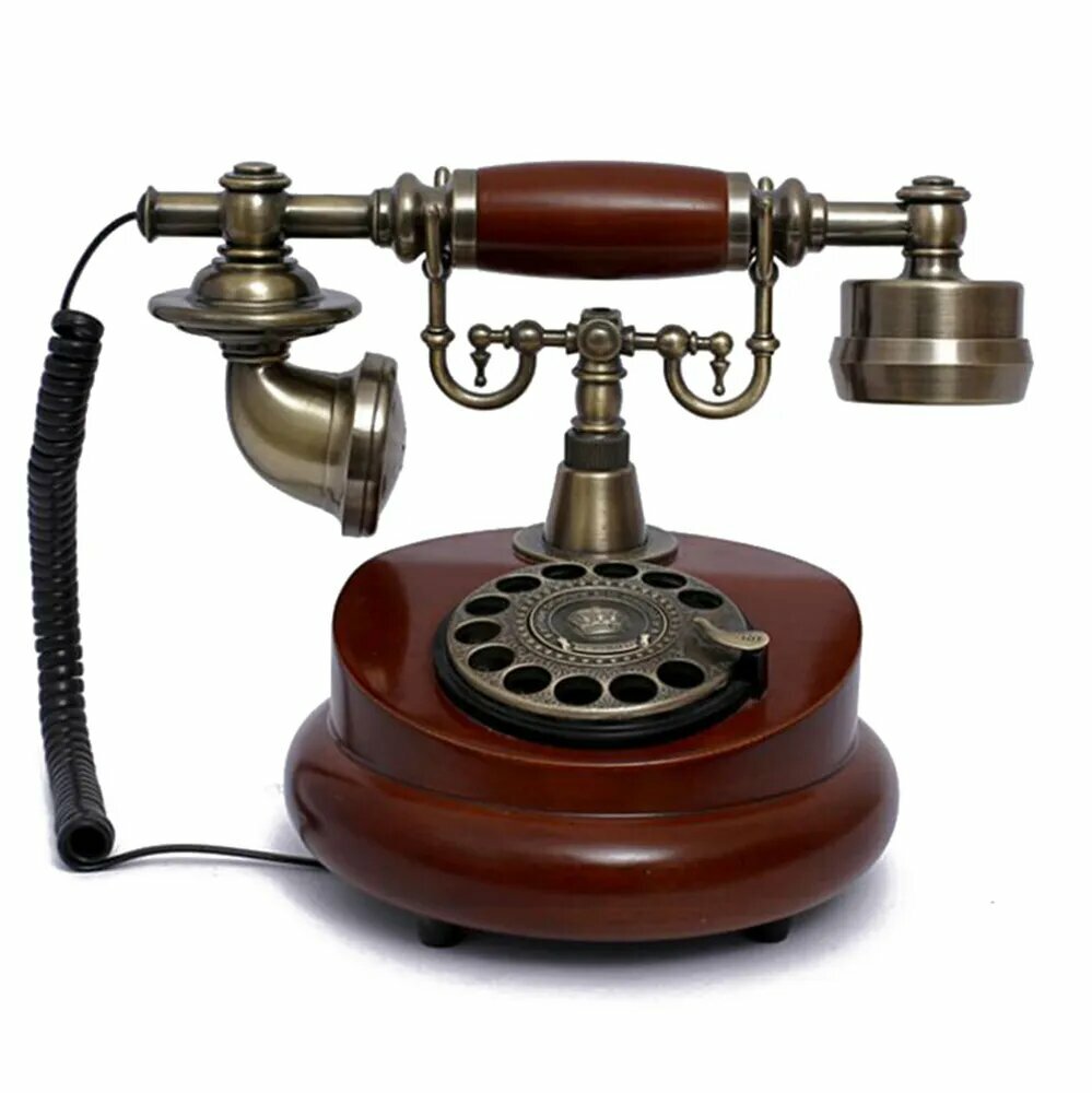 Проводной телефон, дерево, коричневый, без источника питания