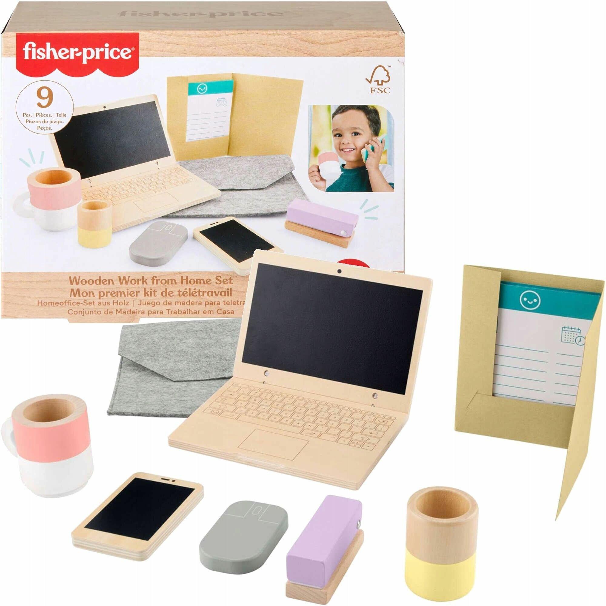 Сюжетно-ролевой набор Fisher-Price - Деревянный игровой набор Домашний офис с ноутбуком и телефоном - Фишер Прайс HXV11