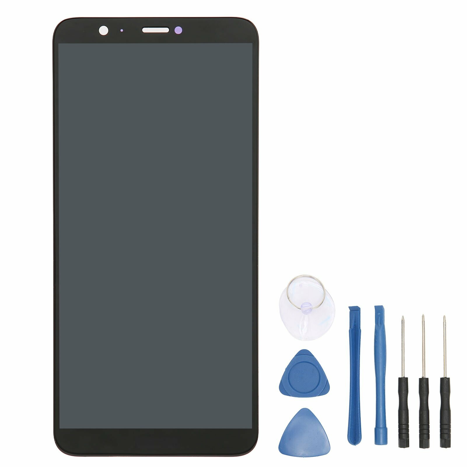 Смартфон Huawei P: ЖК-дисплей в сборе с сенсорным экраном и инструментами для разборки.