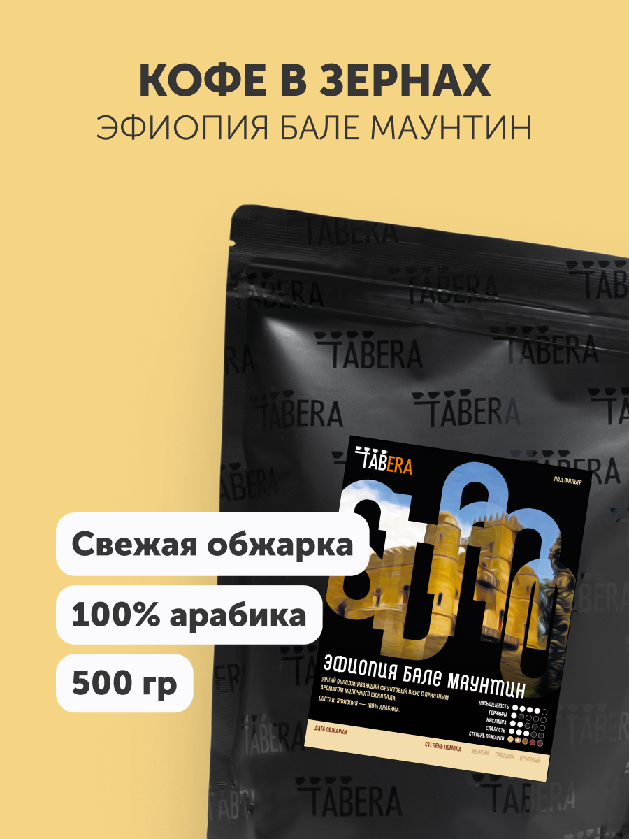 Свежеобжаренный кофе в зернах Табера Эфиопия Сидамо Бале Маунтин, 100% арабика, 500 г