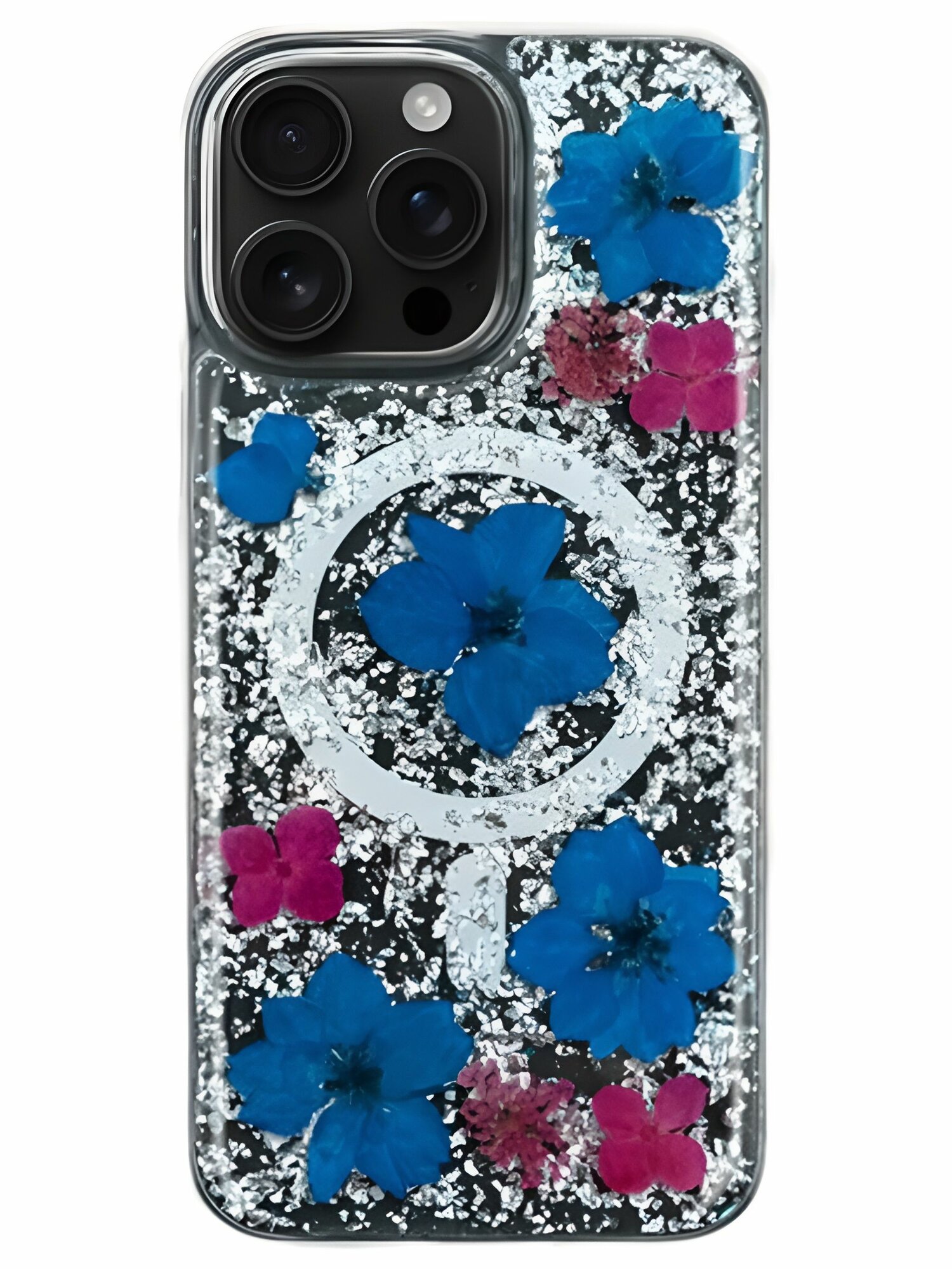 Чехол K-DOO MAG Flowers iPhone 16 Pro Max, синий(Blue) c поддержкой беспроводной зарядки