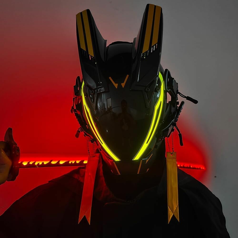 LED Круглая лампа маска с киберпанк элементами для ролевых игр мужских и женских персонажей на Хэлоуин, вечеринках