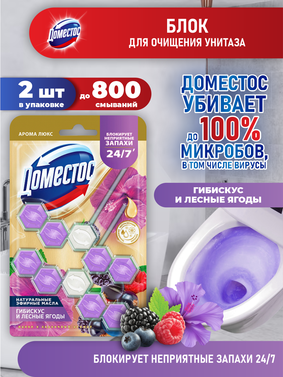 Доместос Блок для очищения унитаза POWER 5+ сказочный аромат 2*50 гр