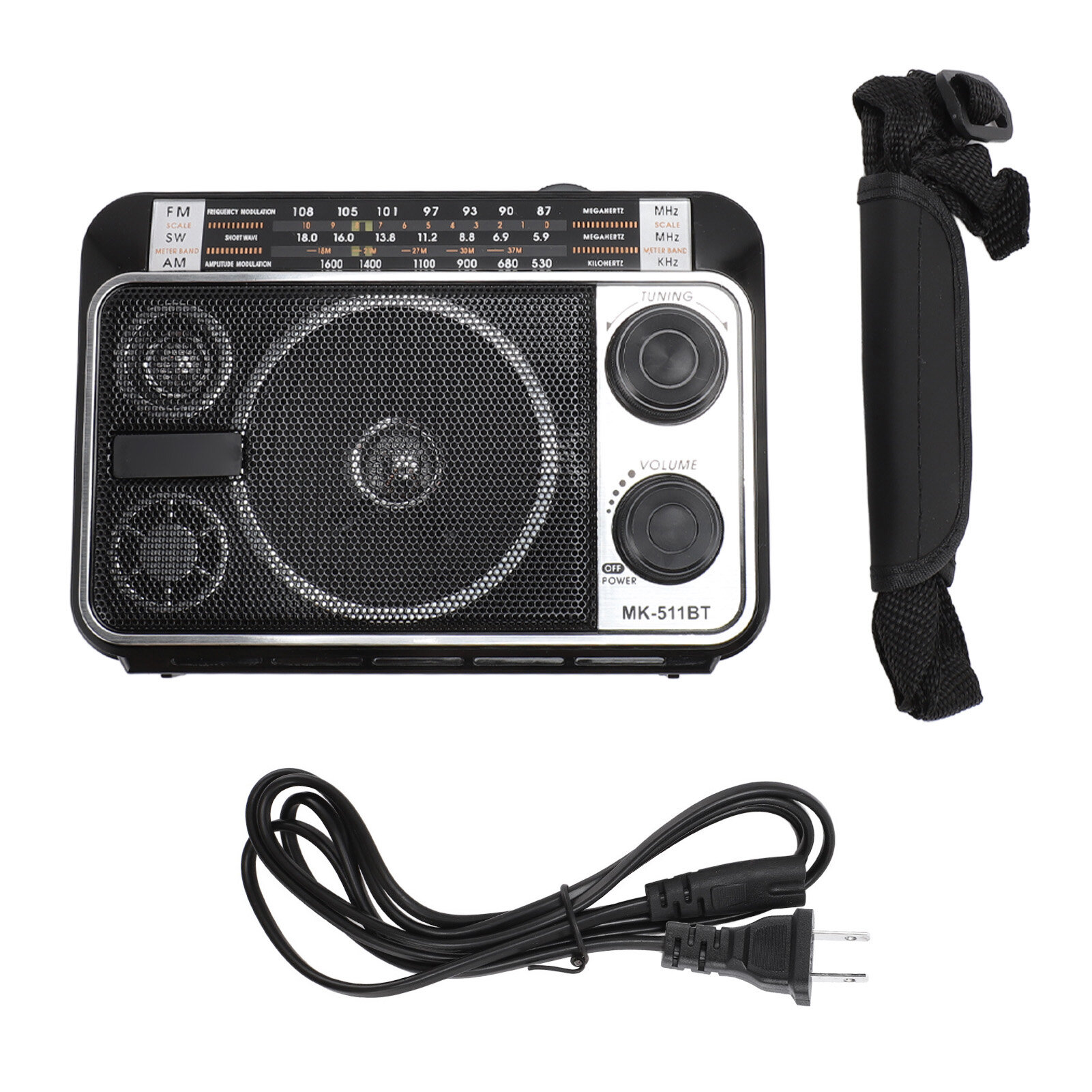 Портативное коротковолновое радио FM Am SW Bluetooth 5.0 Многопользовательское многополосный радио -радио с телескопической антенной для старших детей Black Us Plug 110V