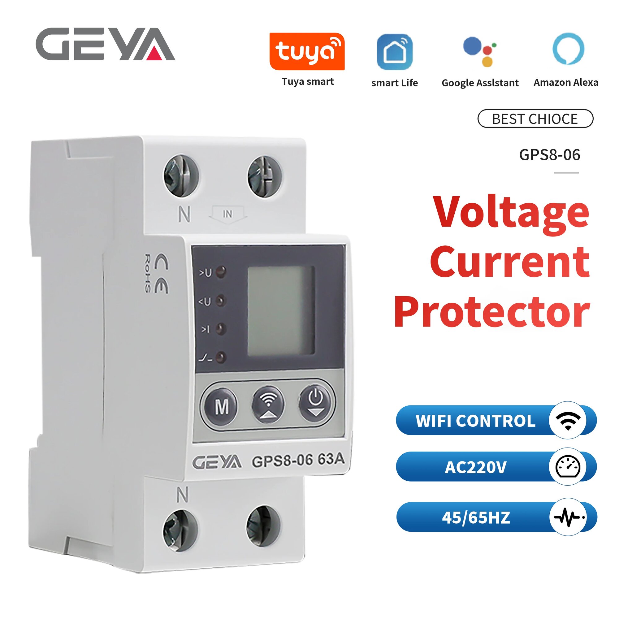 GEYA GPS8-06 Wi-Fi выключатель автоматический 63A 220V