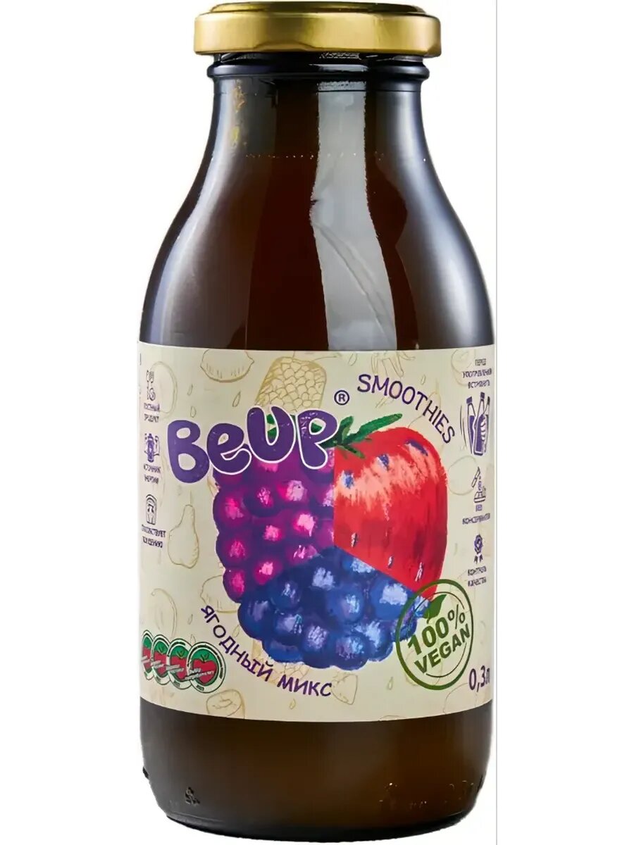 Смузи Be Up "Ягодный микс", 300мл, 3шт, без сахара и консервантов