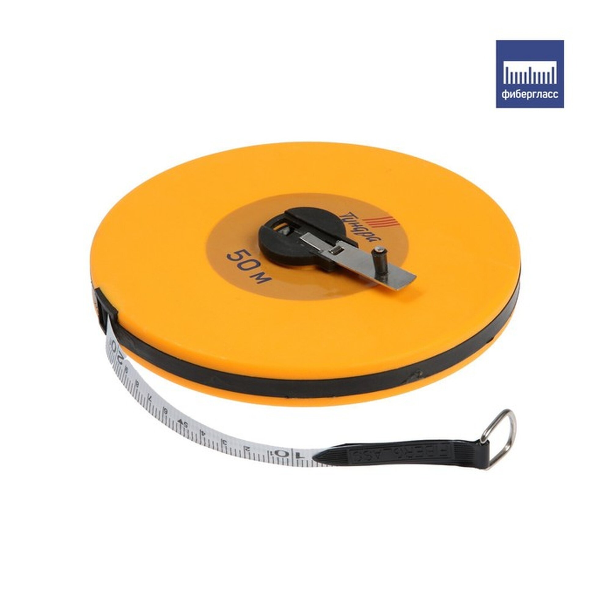 Рулетка геодезическая тундра, фиберглассовая лента, закрытый корпус, 50 м х 13 мм