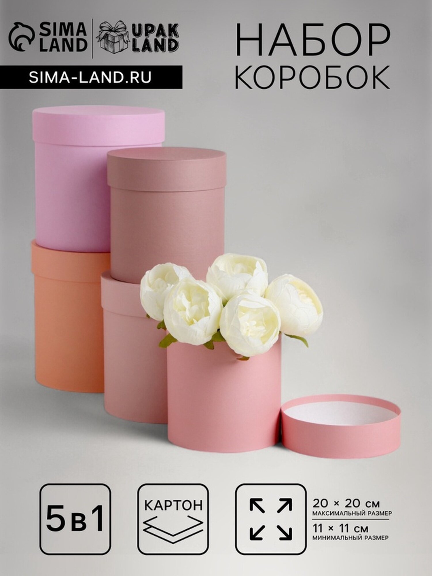 Набор шляпных коробок Сима-ленд «Крема», бумага, картон, 5 шт