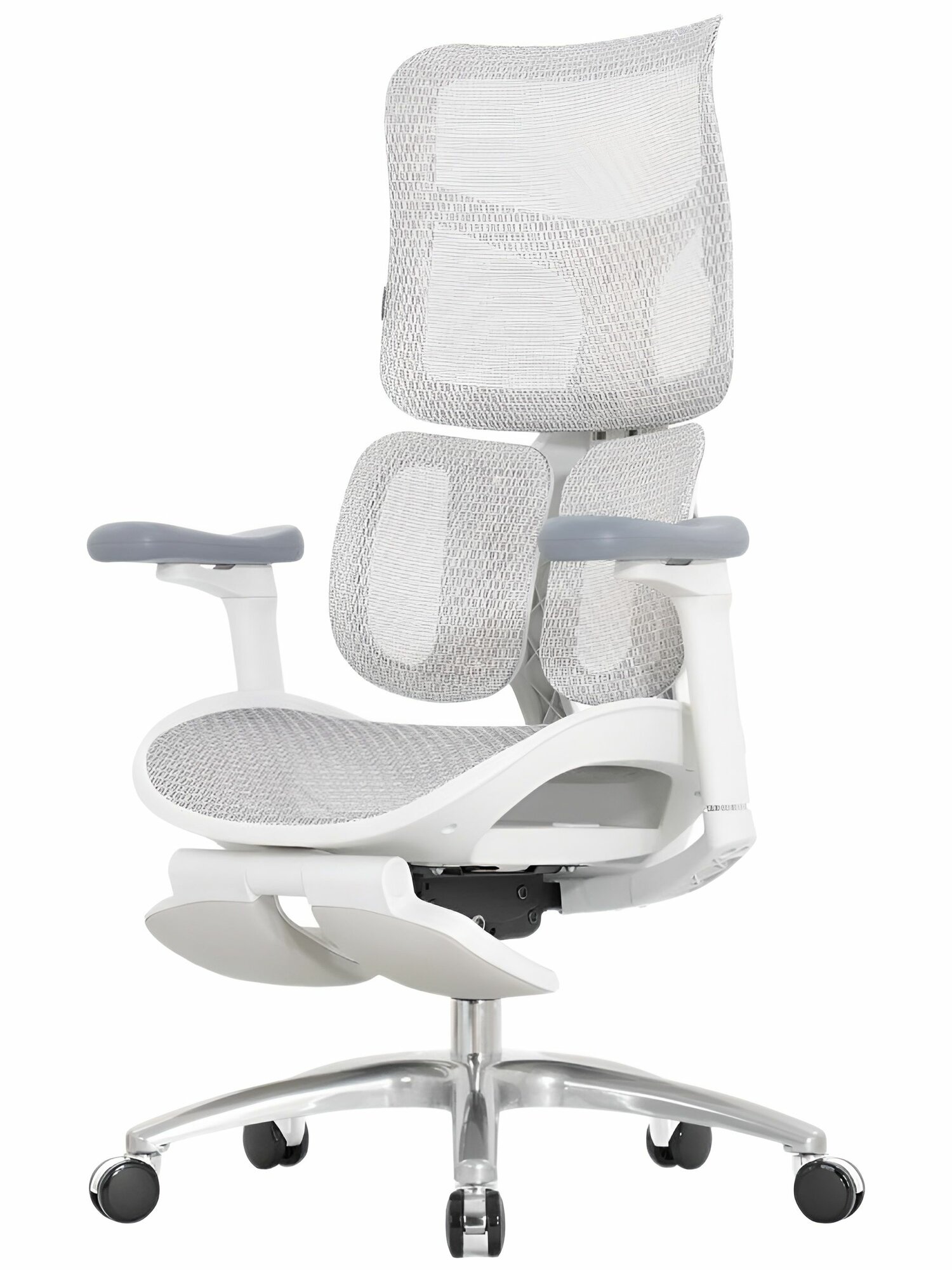 Кресло с подножкой SIHOO Doro S100 (разделенный поясничный упор, сетка, белый, серый)