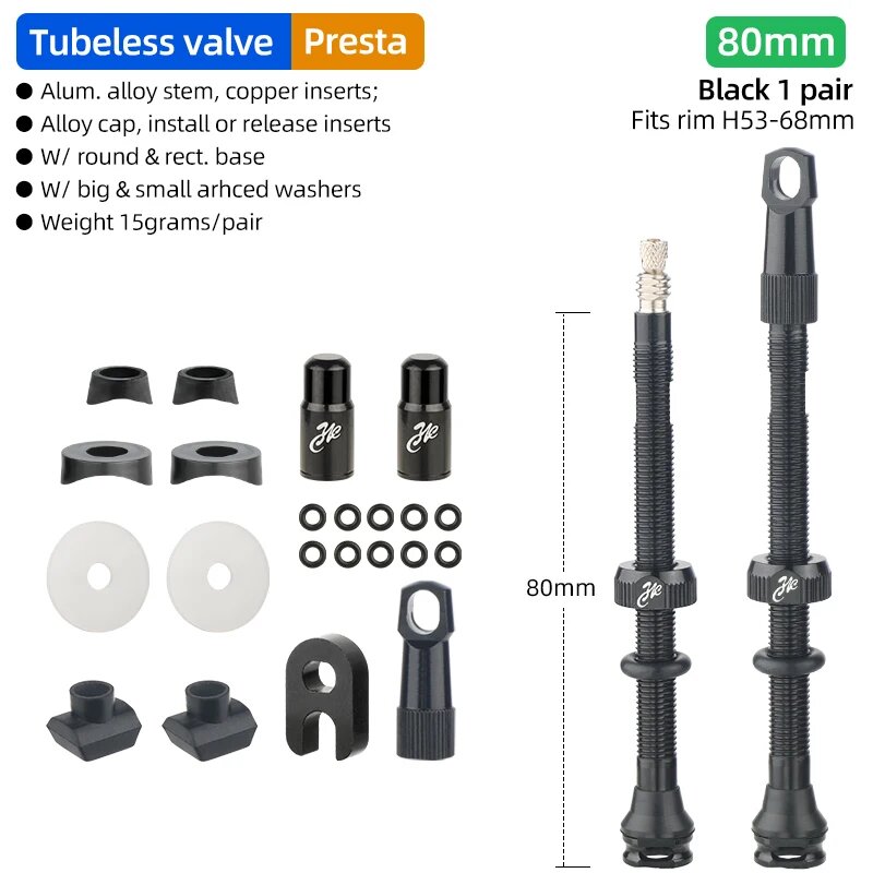 Клапаны для бескамерных шин DEEMOUNT Presta 40 50 65 80 мм Black 80MM 2pcs FA2