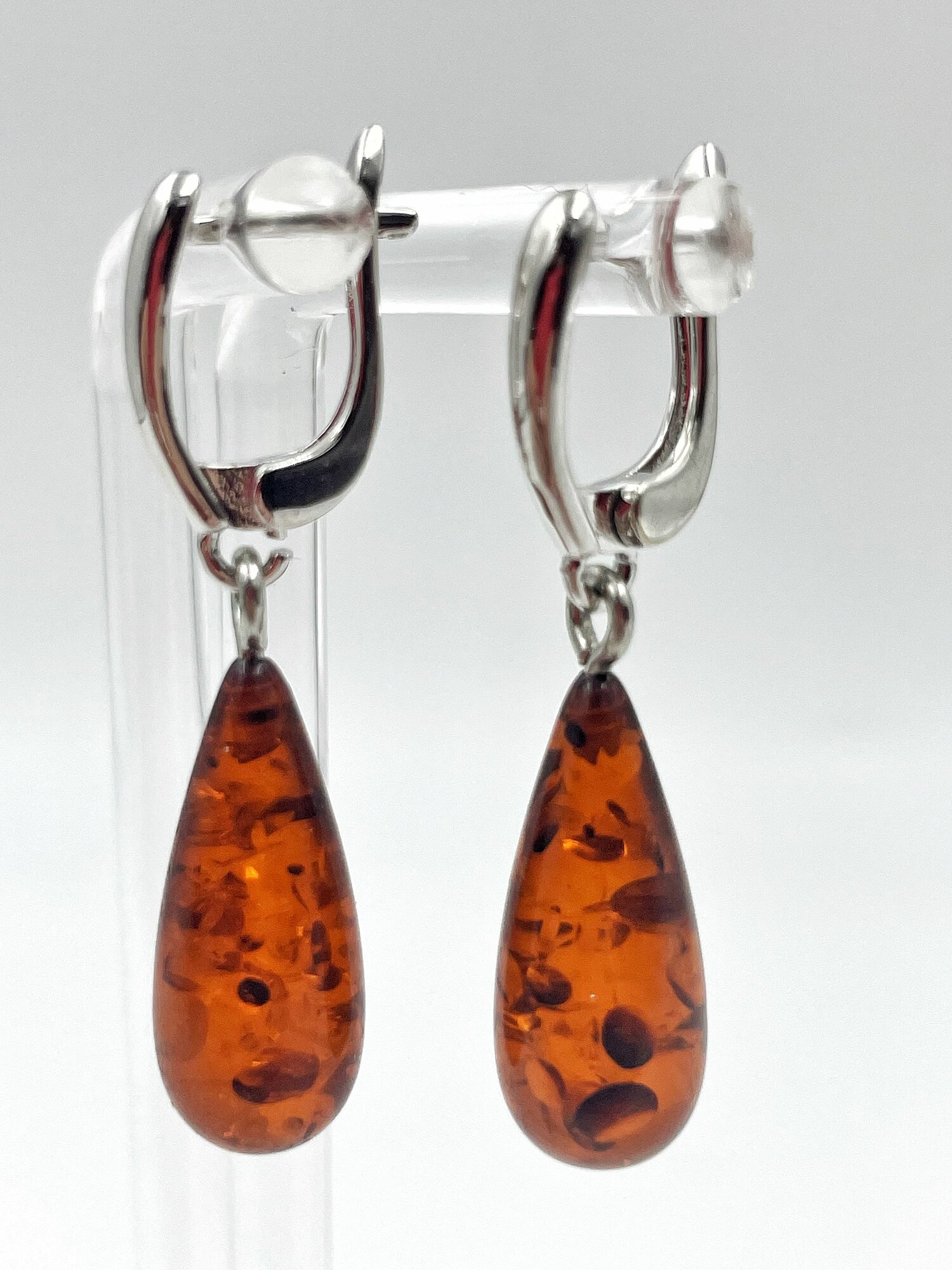 Серьги с подвесками, янтарь прессованный