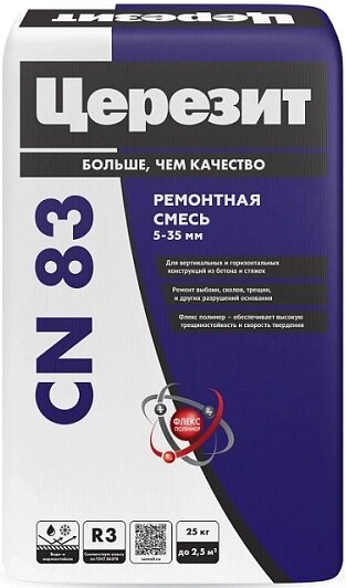 Ремонтная Смесь для Бетона Ceresit CN 83 25кг от 5 до 35мм для Наружных и Внутренних Работ / Церезит СН 83.