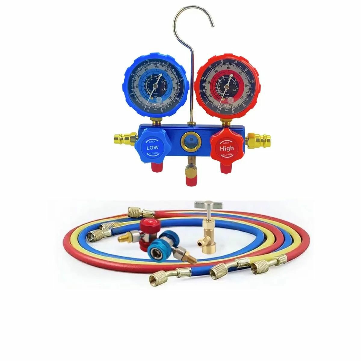 Универсальный набор манометров для авто- и бытовых кондиционеров R134a R410a полный комплект фреона
