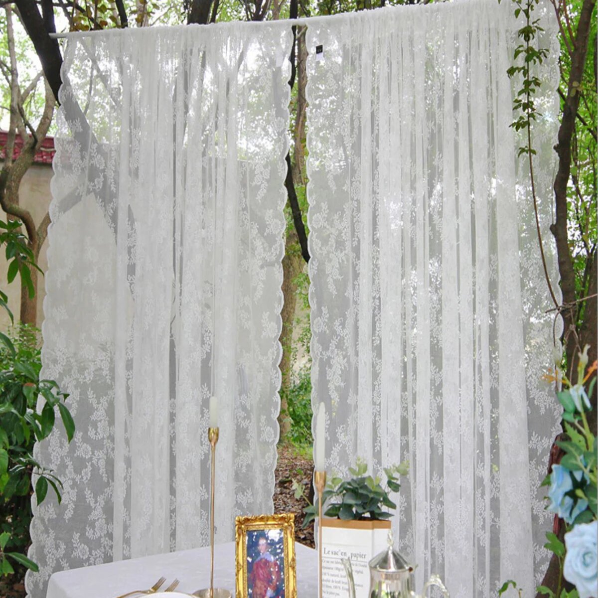 Кружевные полупрозрачные шторы для гостиной, спальни W75 X H100CM 1PC, Белый, White
