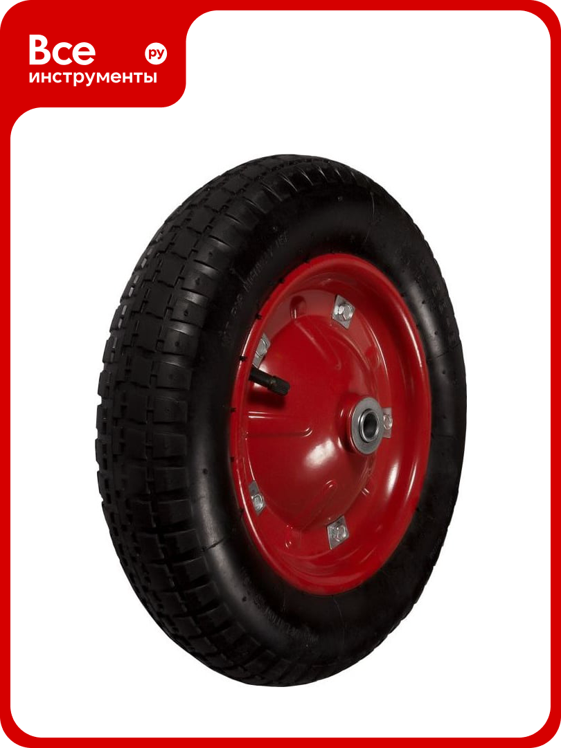 Колесо пневматическое со стальным ободом, протекторной резиной и шариковым подшипником, выполненное из прочной стали