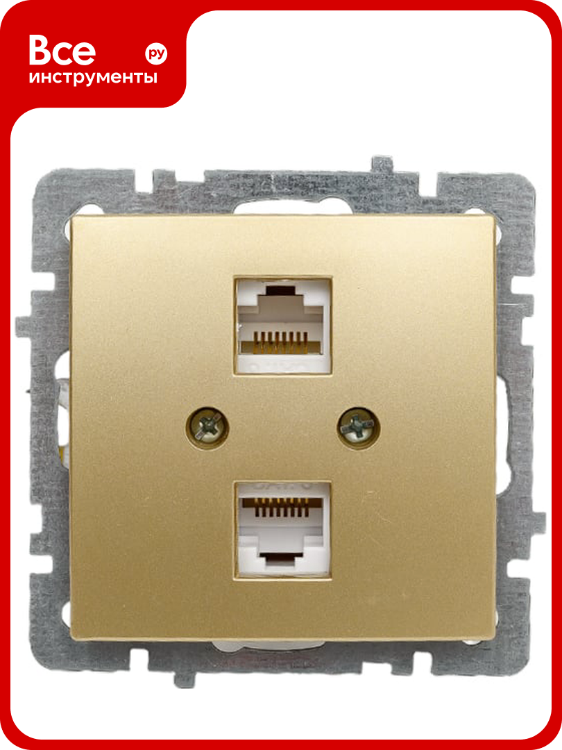 Механизм 2-местной компьютерной розетки Nilson СУ, RJ45 САТ6, TOURAN-ALEGRA-THOR, metallic, золото