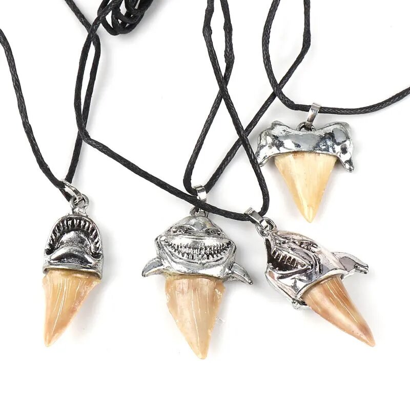 Ожерелье с подвеской из чистого натурального и настоящего зуба акулы в подарок(Случайная модель)