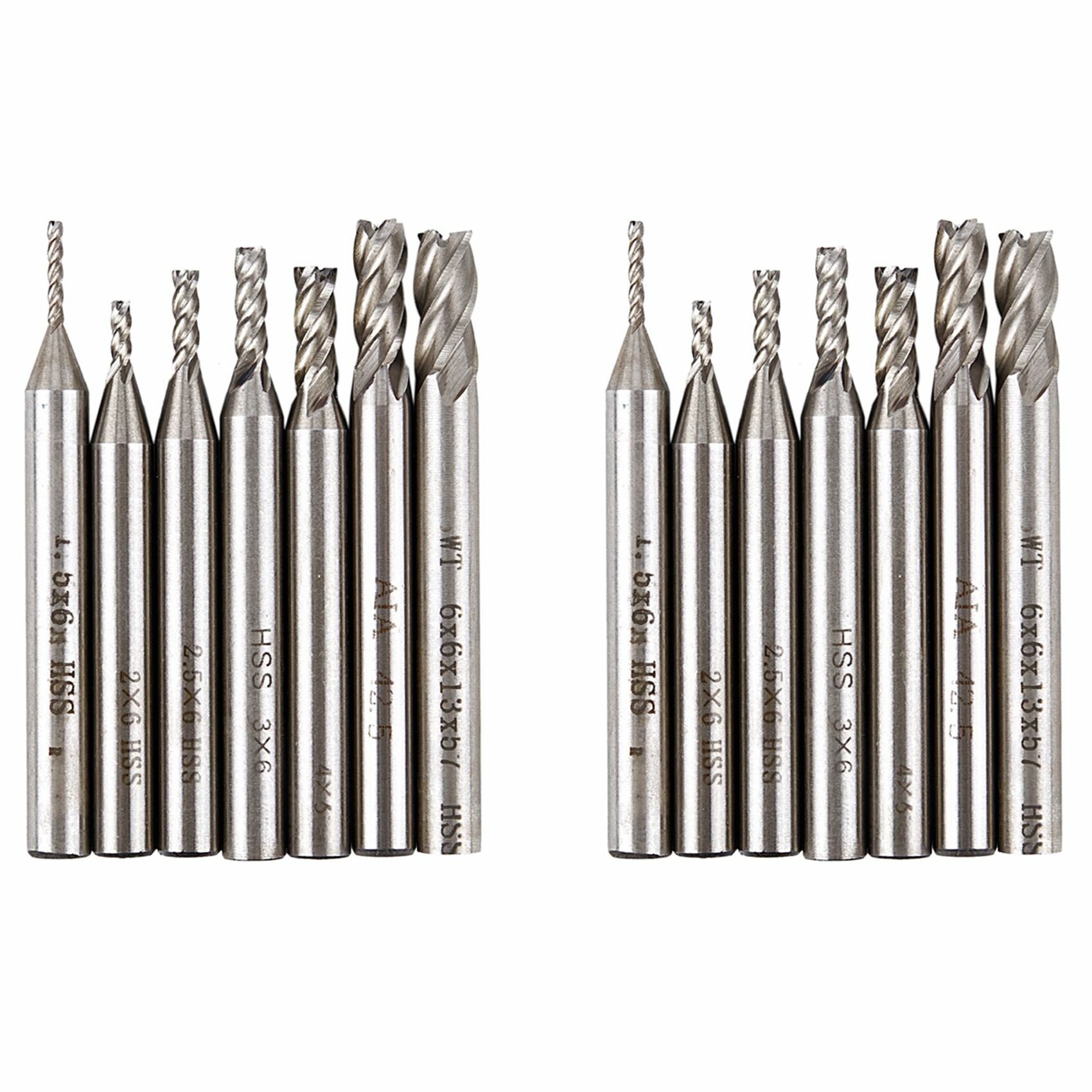 JDXHLAU SWT 14 шт. HSS CNC 4-канавочные концевые фрезы набор сверл 1,5 2 2,5 3 4 5 6 мм