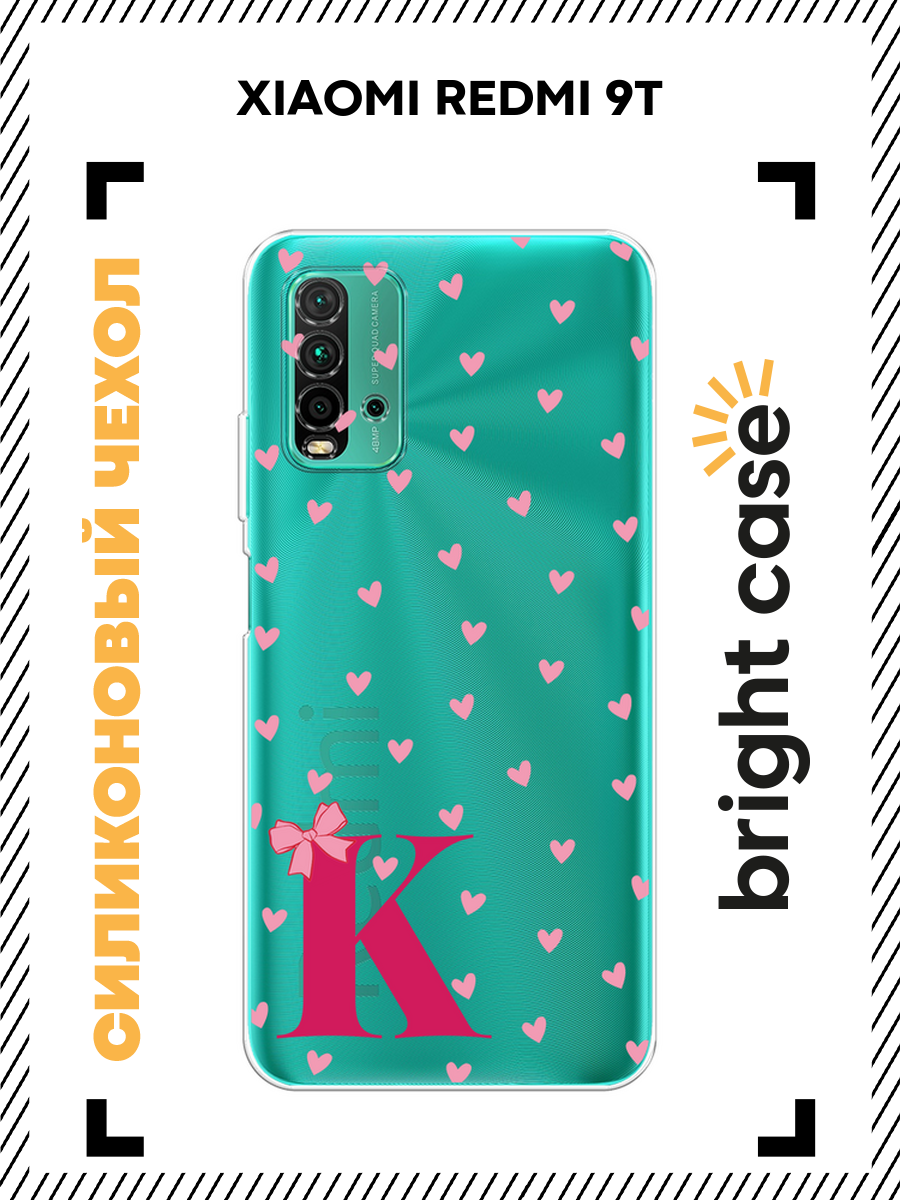 Чехол на Xiaomi Redmi 9T / Редми 9Т с принтом Буква K сердечки, прозрачный