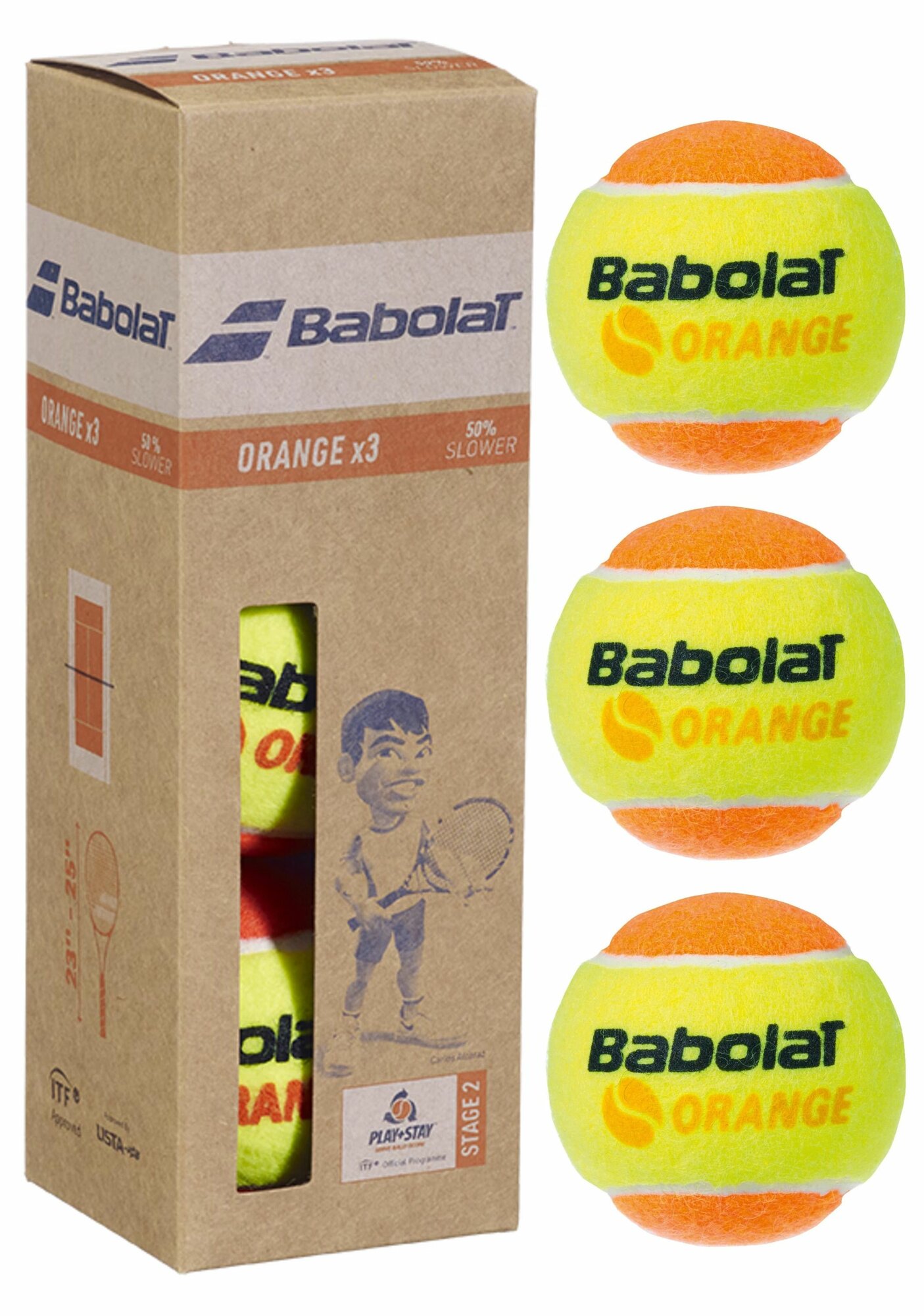 Теннисные мячи BABOLAT "Orange", детские, для большого и пляжного тенниса, оранжевые