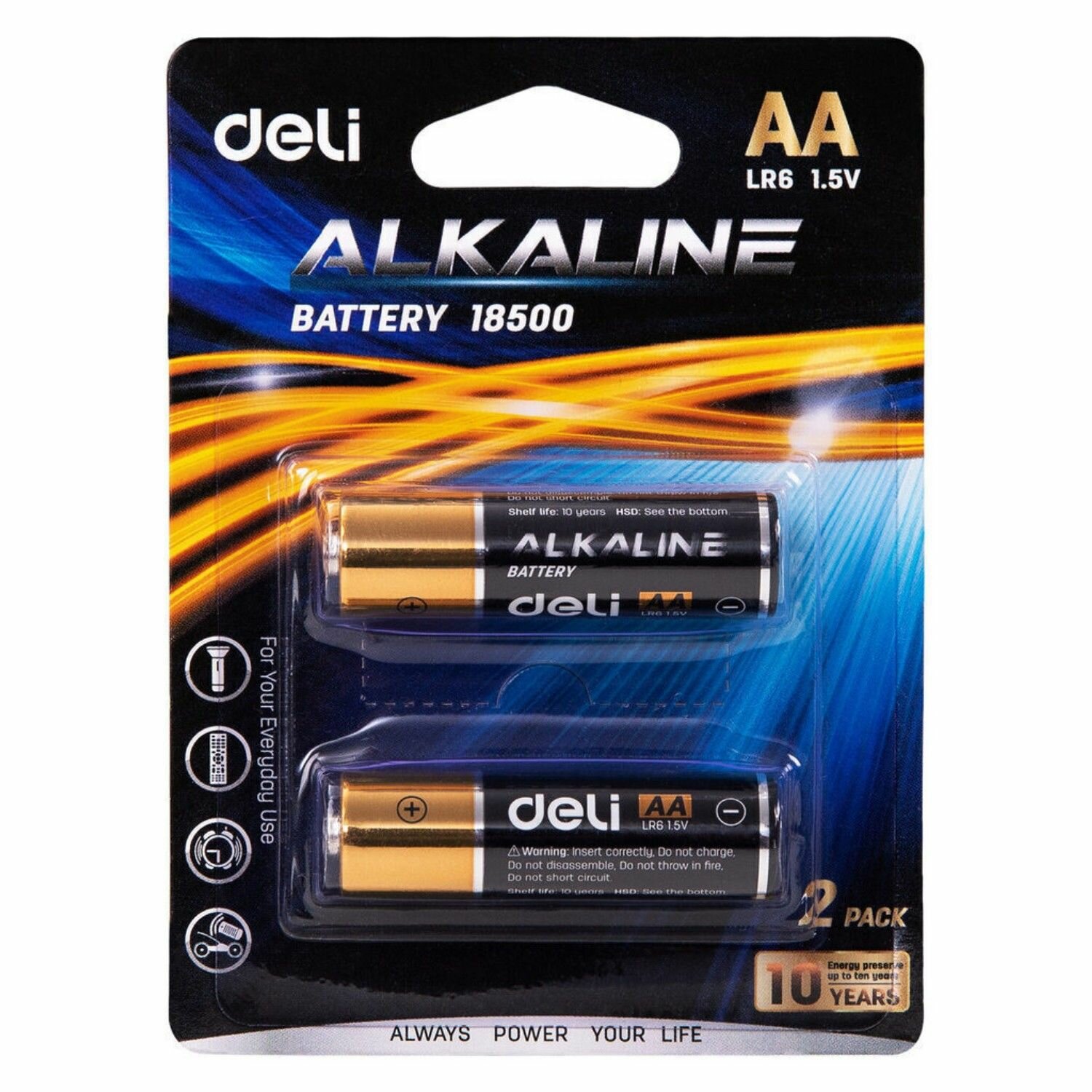 Батарейка LR-06 (АА) Deli , блистер, E18500. Комплект из 2 батареек