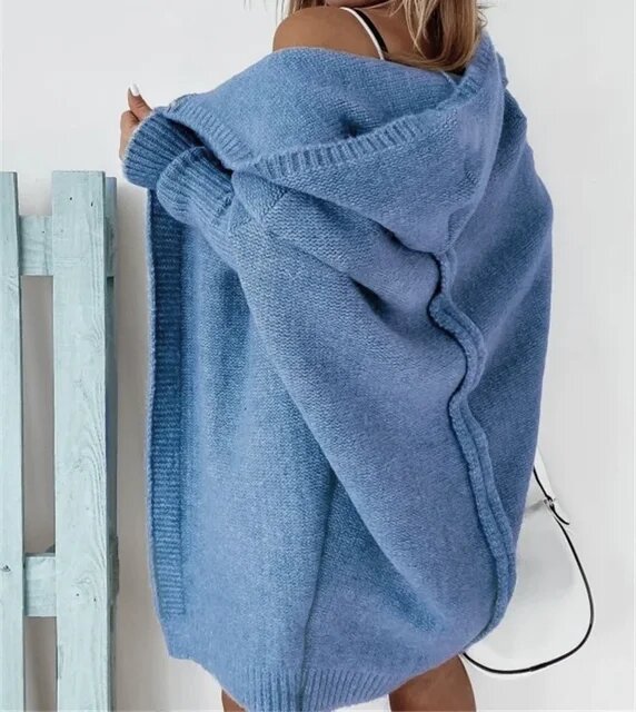 Женский кардиган с капюшоном, весенний вязаный розовый серый осенне-зимний элегантный длинный верх, макси свитер Y2k, пальто, мягкая куртка, пуловеры