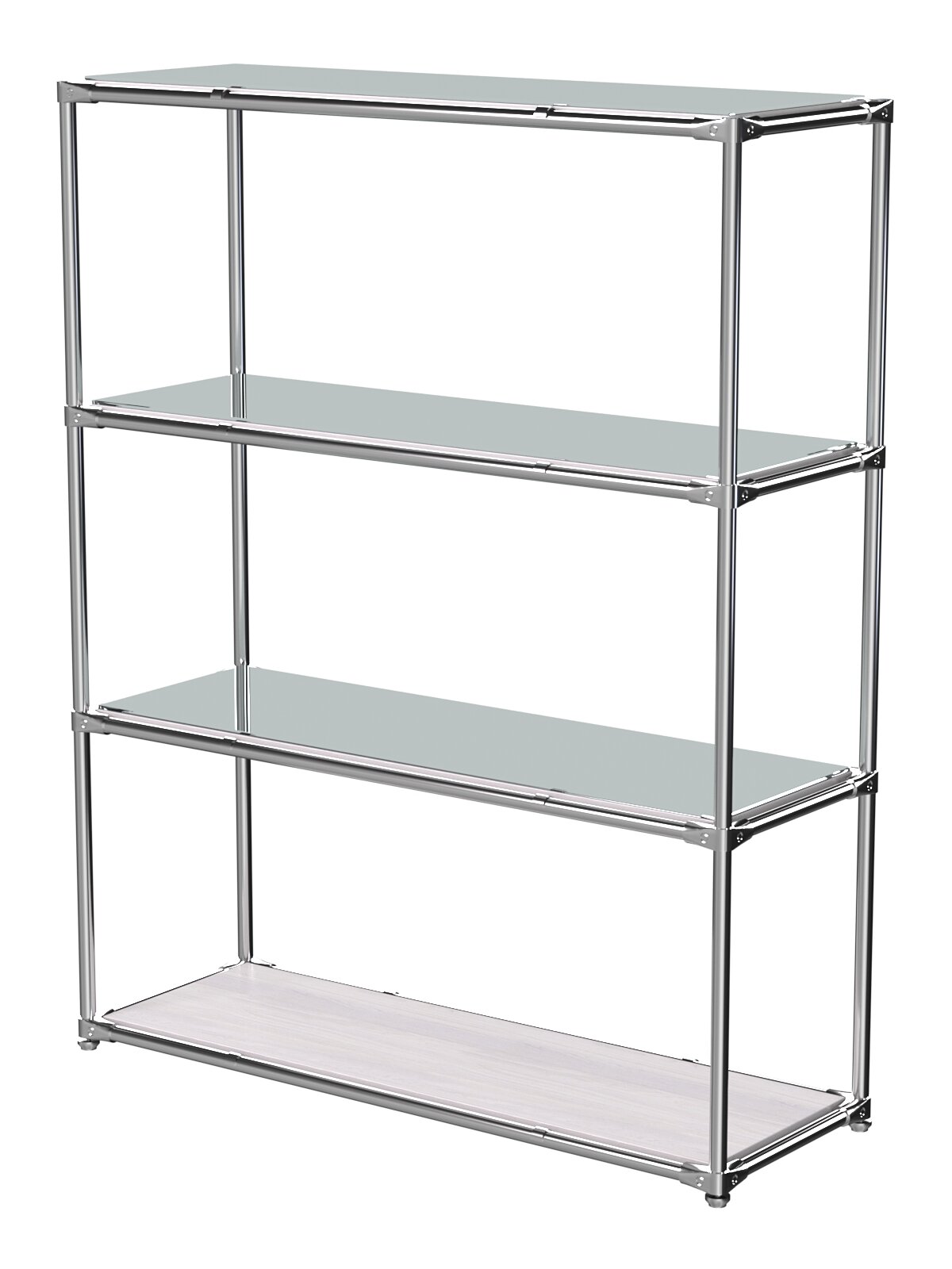 Торговый хромированный стеллаж с зеркальными полками №7, Ясень Анкор светлый - U31104