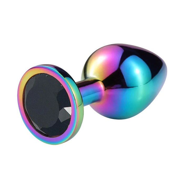 Разноцветная анальная пробка «LaViba» с черным кристаллом, размер S